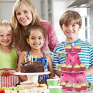 Sliner 3 Tier Watermelon Cupcake Stand Party Decorations Watermelon Theme Cupcake Holder Pink Watermelon Baby Shower Cake Holder Melon Birthday Dessert Stand for Boy Girl Melon Party Baby Shower