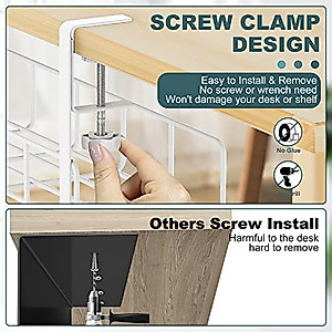 Under Desk Cable Management Tray, 15.7'' White No Drill Steel Desk Cable Organizers, Wire Management Tray Cable Management Rack, Desk Cable Tray with Wire Organizer and Desk Cord Organizer