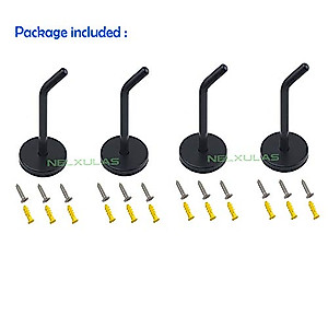 NELXULAS Classic Black Stainless Steel Heavy Duty Coat Hook, Durable Robe Hanger Wall Mount Hook, Perfect Touch Your Bathroom, Bedroom, Closets, Wardrobe, Kitchen (6", 4 PCS)