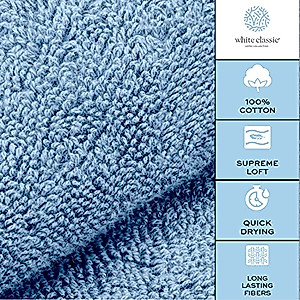 White Classic Luxury Hand Towels | 6 Pack Luxury Cotton Washcloths | 12 Pack Bundle (Light Blue)