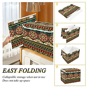 Kigai Boho Mandala Style Storage Basket 16.5x12.6x11.8 In Collapsible Fabric Storage Cubes Organizer Large Storage Bin with Lids and Handles for Shelves Bedroom Closet Office