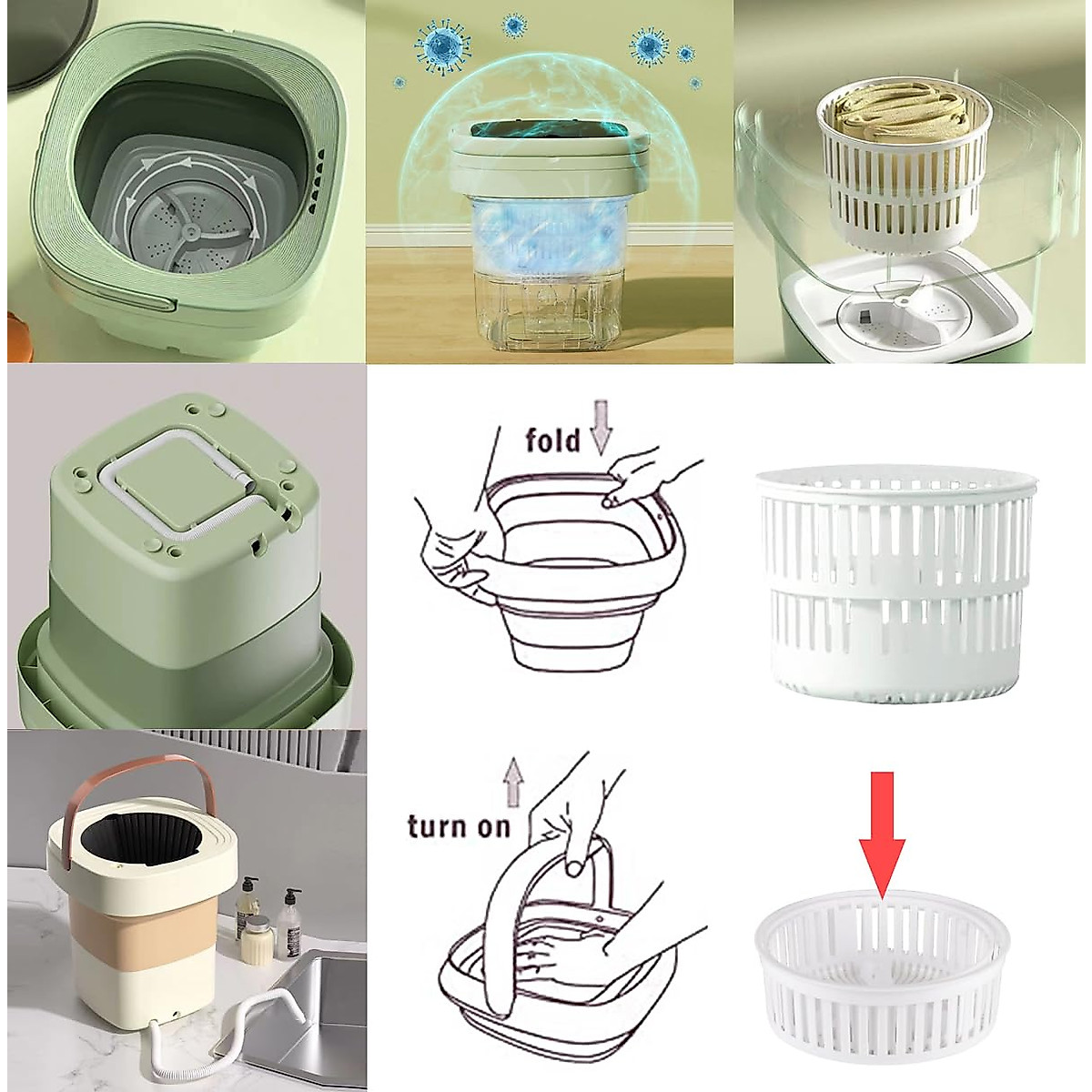 Updated Model Portable Washing Machine Mini Foldable Washer Machine 10L Large Capacity, with Drainage Basket,for Baby Clothes,Underwear or Small Items,for Apartment Camping RV or Travel
