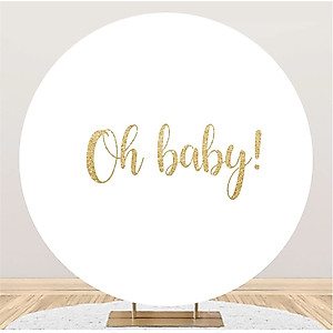 DASHAN Girl Baby Shower Decorations Oh Baby Sign for Birthday Party Backdrop 7.2x7.2ft Polyester Newborn Round Backdrop
