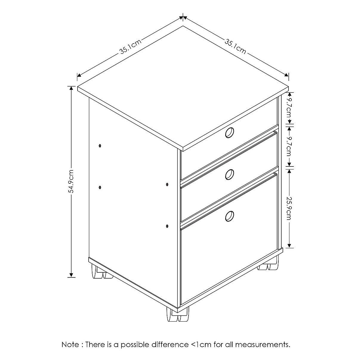FURINNO Econ Organizer with Bins and Mobility Casters, Black