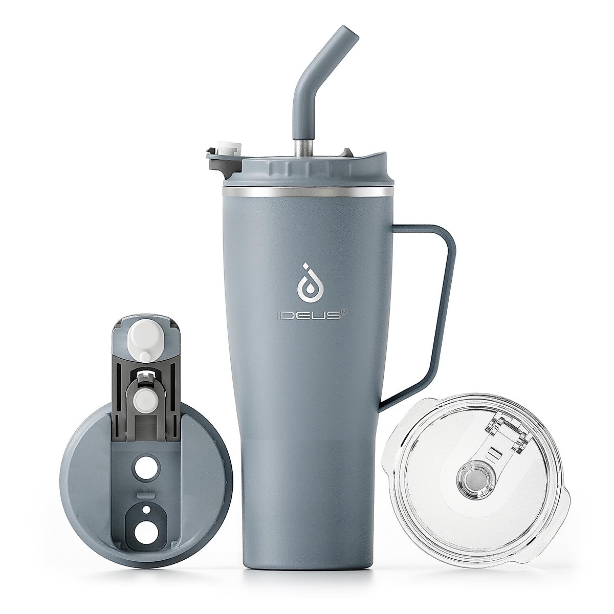 Ideus 32 oz Tumbler with Handle and Straw, 100% Leakproof Insulated Tumbler with Lid and Straw, Gifts for Teens Women Men, Cup Holder Friendly (Gray)