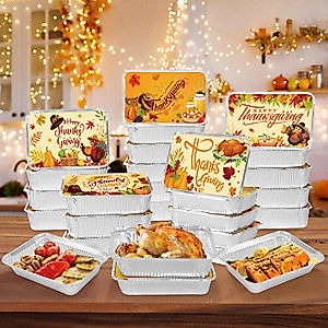 40 PCS Thanksgiving Leftover Containers with Lids,8 Designs Thanksgiving Aluminum To Go Containers Disposable Food Storage Pans for Thanksgiving Hosting & Cookie Exchange Thanksgiving Party Supplies