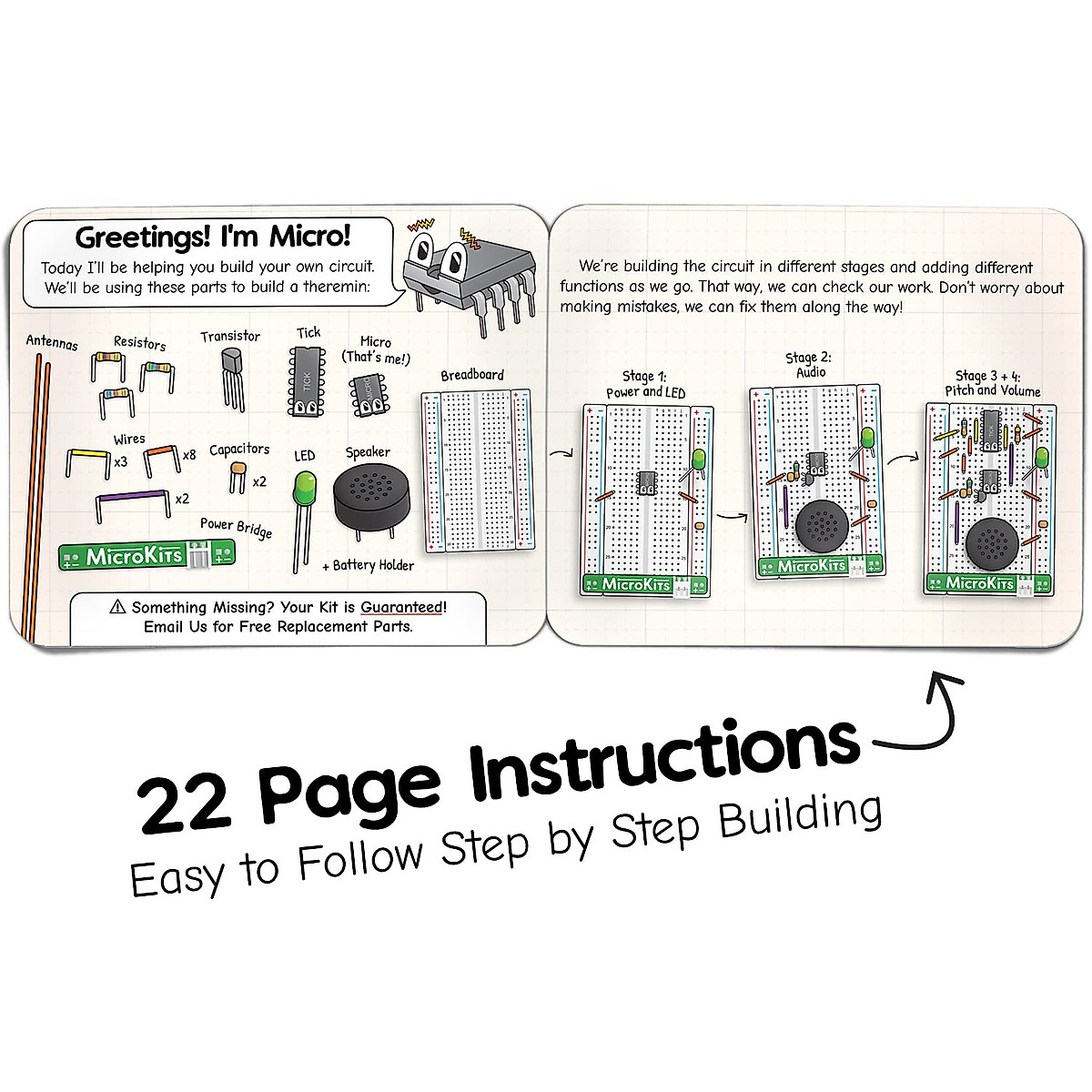 MicroKits Theremin Electronics Kit | Educational Electronic Music STEAM/STEM Kits for Kids or Grown Ups | No Tools Needed Easy to Build Breadboard Kit