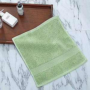 JINGXIN Cotton Face Cloth Thicken Absorbent Washcloths for Daily Use,13.7 x 13.7 Inch,Green,6 Pack