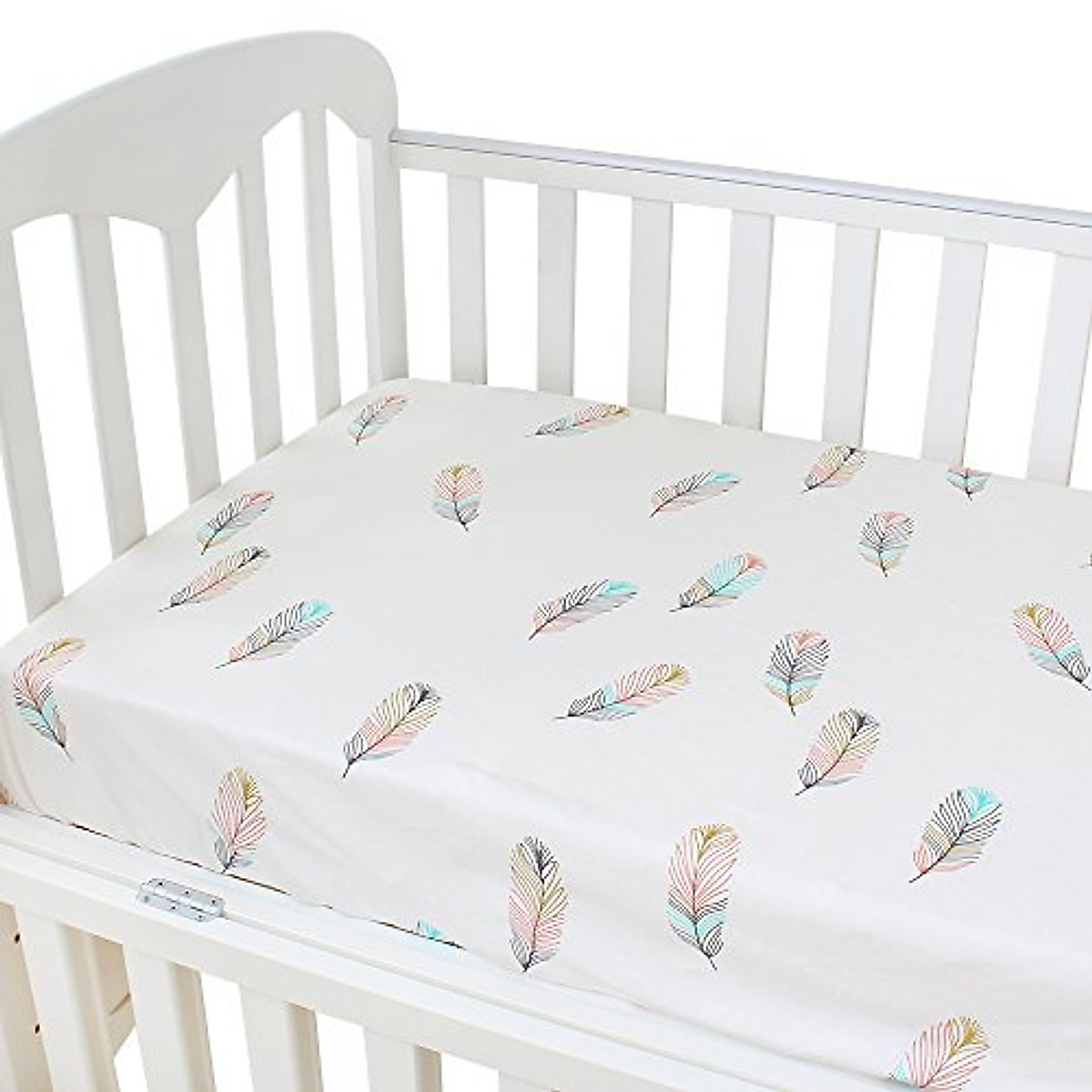 LifeTree Soft Fitted Crib Sheet - Feather Print Premium Cotton Unisex Toddler Bed Sheets for Baby Girls or Baby Boys - Fits Standard Crib Mattress