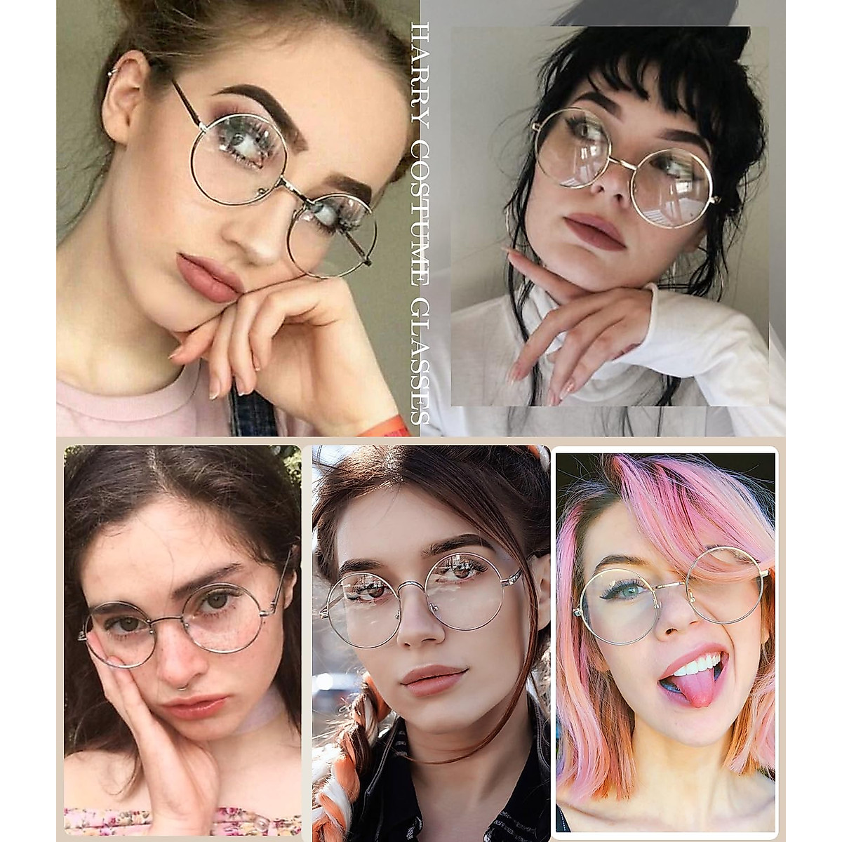 Dollger Halloween Harry Round Glasses Non-Prescription for Men Women Metal Frame clear glasses Sliver