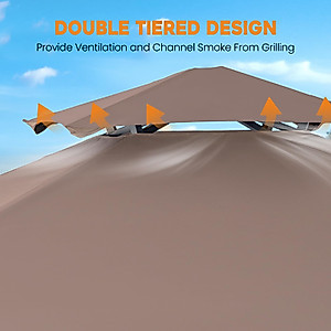 Akeacubo Replacement Canopy Cover with Double Tiered Roof Fit for 5'x8' BBQ Grill Gazebo Model L-GG001PST、L-GZ238PST (Khaki)