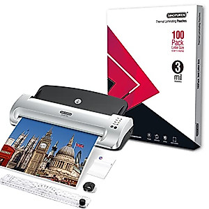 Sinopuren Thermal Laminator Machine and Laminating Pouches Bundle, 13-inch Wide Lamination 3mil 100pack, Letter Size, with Paper Trimmer, Corner Rounder, Quick Warm-Up, Cold and Hot