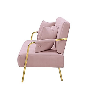 Velvet Upholstery Loveseat Tufted Futon Sofa,Australian Cashmere Fabric Accent 2-Seat Sofá Couch with Metal Legs&Throw Pillows for Living Room/Bedroom/Apartment/Office/Studio/Compact Space