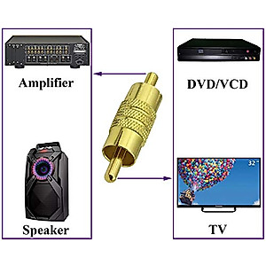 AAOTOKK RCA Coupler Connector Gold Plated RCA Male to Male RCA Adapter Extension AV/TV Audio Video Cable Metal Connector (5 Pack)
