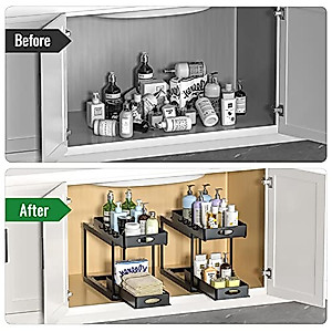 Aojia Under Sink Organizer with 2 Sliding Drawers, Bathroom Organizer Under Cabinet, Pull-out Under Sink Storage，Under Cabinet Storage for Kitchen and Bathroom