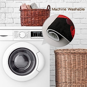 LIVILAN Black Bath Mat, Flower Bathroom Rugs, Red Bath Rugs, 24''X16'', Super Soft and Absorbent Shaggy Plush Red Rose Bath Rugs, Memory Foam Non-Slip.