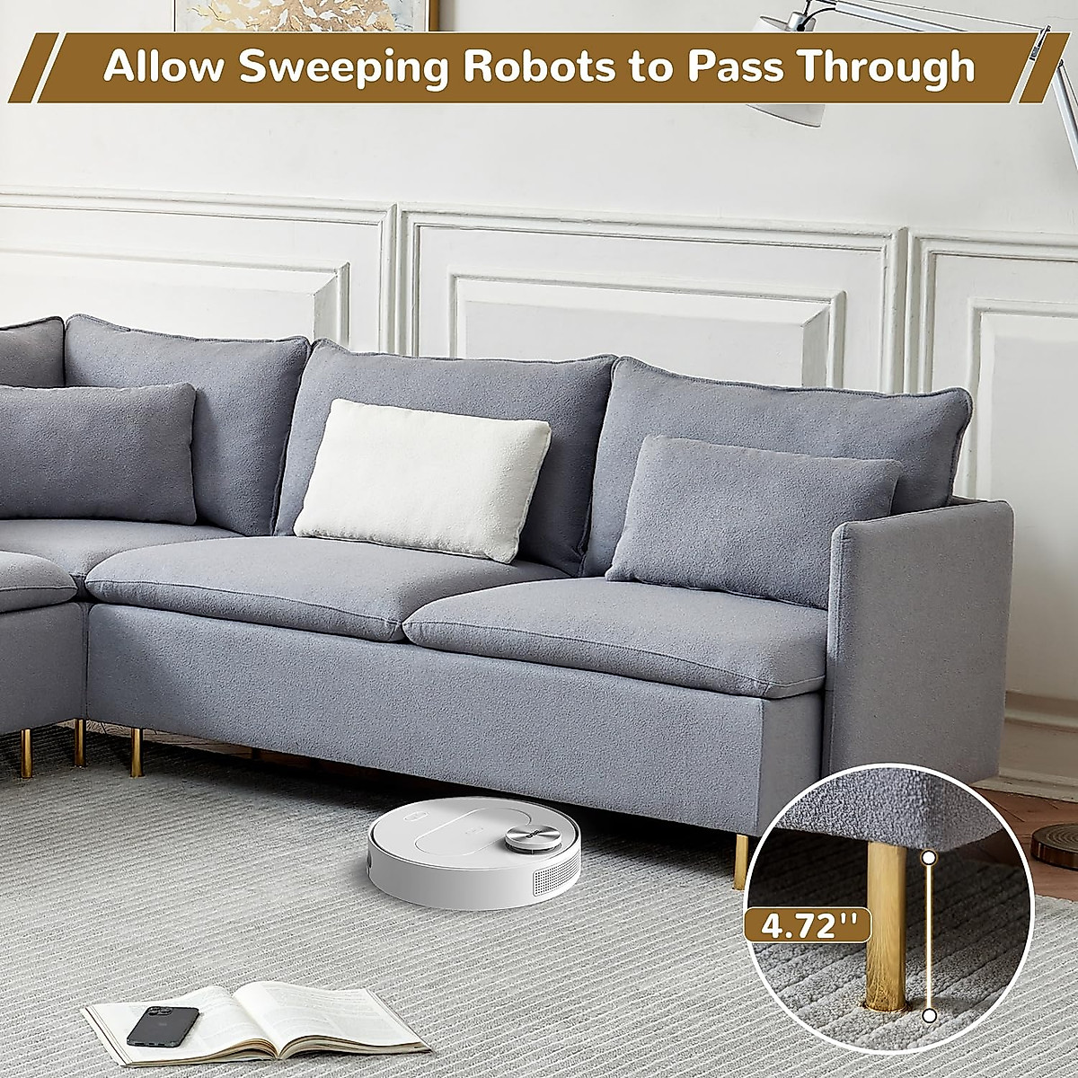 VASOENY 92.1 X 92.1'' Modular Sectional Couch, Boucle Teddy Fabirc Corner Sofa, 5 Seat L Shaped Sofa Couch, Modern Couch with 5 Waist Pillow for Living Room, Office, Convertible Chaise Lounge