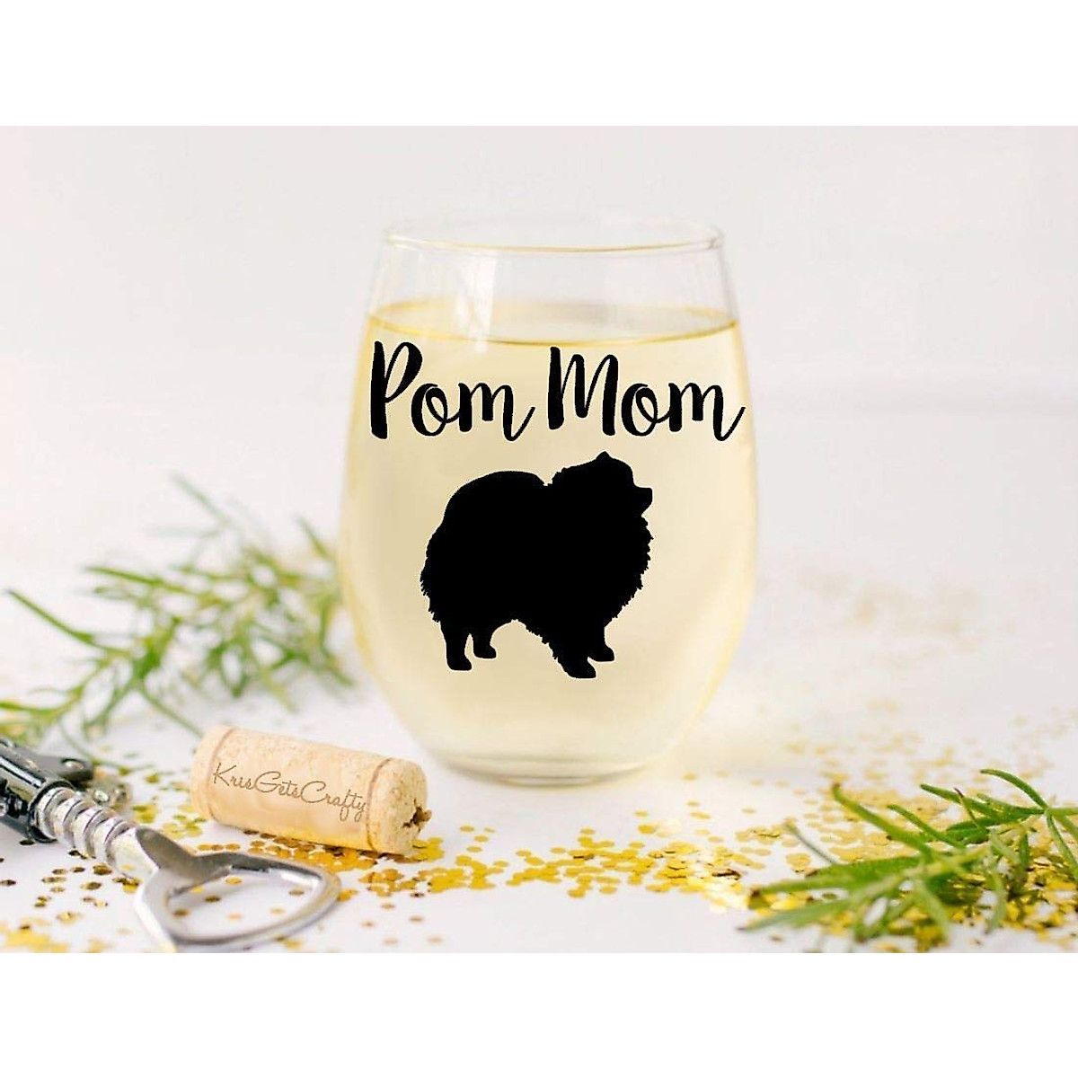 Pom Mom - Pomeranian Dog Lover, Owner Gift - Premium 21oz Stemless Wine Glass