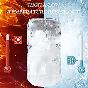 Glass Cups with Lids and Straws 4pcs Set, 16oz Can Shaped Drinking Glasses Set, Beer Glasses, Iced Coffee Cup, Cute Tumbler Cup for Juice, Water, Soda, Tea, Gift