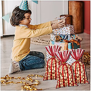TOSPARTY 150 PCS Clear Plastic Cellophane Treat Bags Red and White Stripe Printed Clear Circus Carnival Party Cookie Candy Goody Bags for Birthday Carnival Party Cookie Candy Treat Favor
