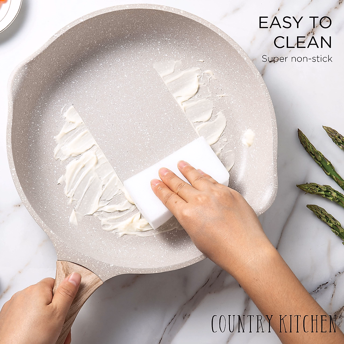 Country Kitchen Non-Stick Cast Aluminum Cookware Set - Durable Kitchen Cookware for Everyday Cooking, Cream, 13 Pc.