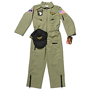 Aeromax Jr. Fighter Pilot Suit with Embroidered Cap, Size 4/6. Olive (Military) Green