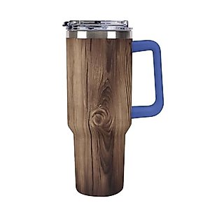 WYUSPGK 40oz Stainless Steel Car Mug, Wood Grain Print Travel Mug, Double-Wall Insulated with Straw, Perfect for Car, Office, Outdoor