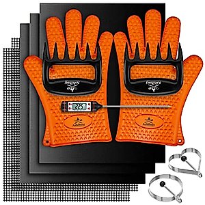 Grilling Accessories,BBQ Accessories with Silicone BBQ Gloves,Grill Mats,Grill mesh Mats,Food Grade Meat Claws, Digital Meat Thermometer, BBQ Grill Tools Set for Barbecue Roasting Baking