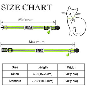 TagME 2 Pack Personalized Reflective Cat Collars Breakaway with Bell, 7-12 Inch Adjustable Pet Collars for Boy & Girl Cats, Green