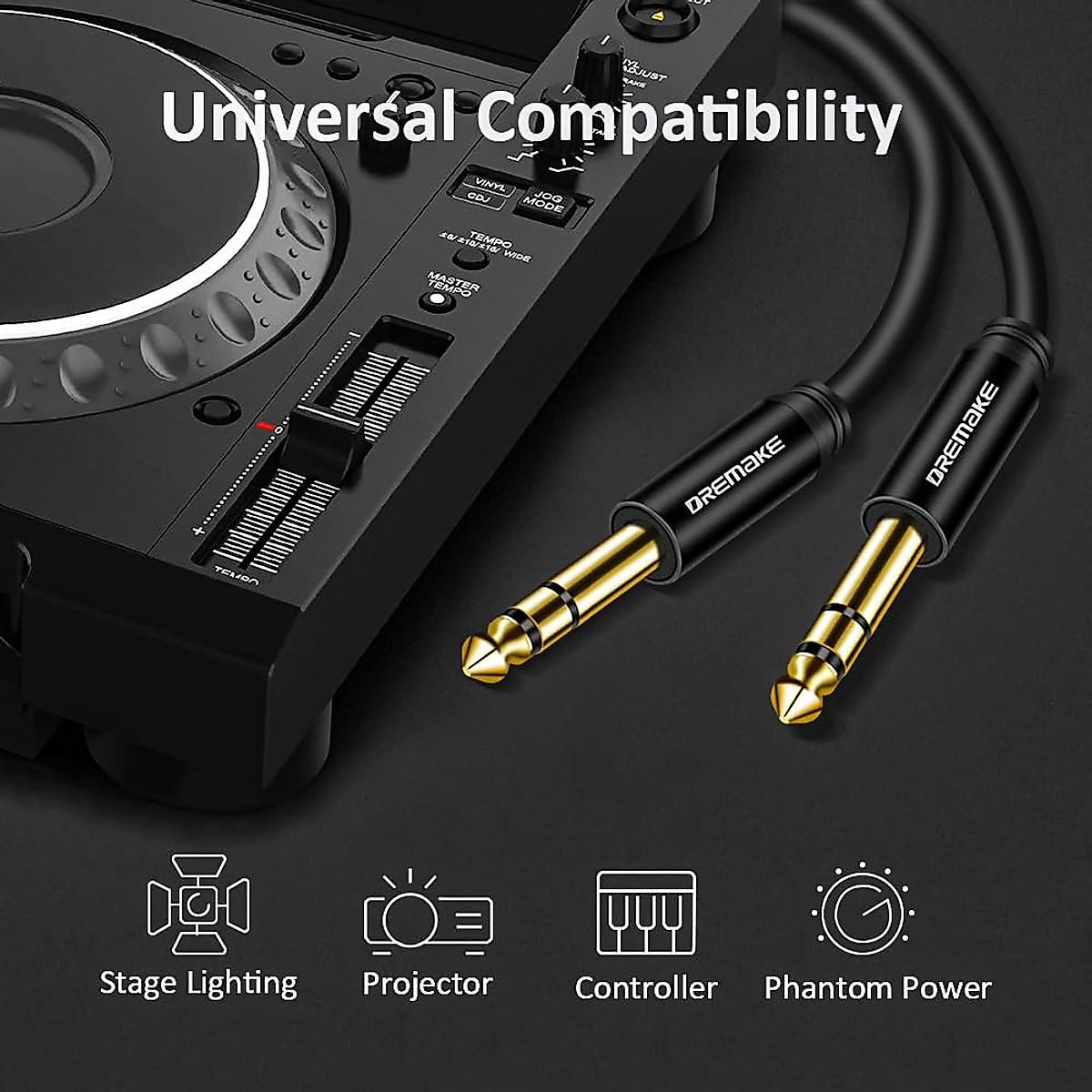 DREMAKE 6 Foot 6.35mm 1/4" Male TRS to 6.35mm 1/4" Male TRS Audio Patch Cord, 1/4 TRS Instrument Cable for Guitar, Keyboard