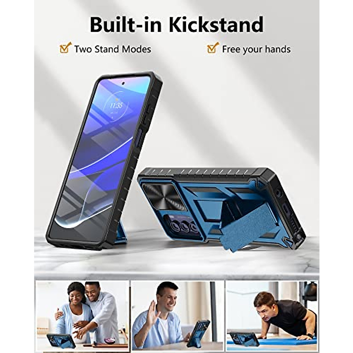 for Motorola Moto G-Stylus 5G-2022 Case: Military Grade Drop Proof Protection Cover with Kickstand | Matte Textured Rugged Shockproof TPU | Protective Phone Case