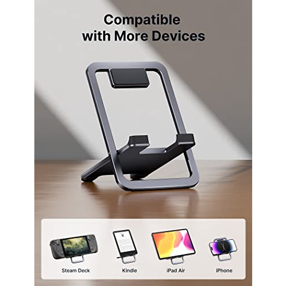 JSAUX Universal Tablet Stand, Portable Foldable Tablet Holder for Desk Compatible with iPad Mini/Air, Samsung Galaxy Tab, Kindle Fire, Steam Deck, Switch, ROG Ally, iPhone and Other Tablets-Gray