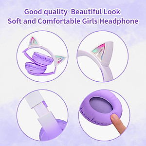TOKANI Cat Ear Headphones, Kids Bluetooth Headphone with Microphone,Foldable Comfortable and Adjustable Wireless/Wire Over Ear Headset for Girls Teenagers and Adults