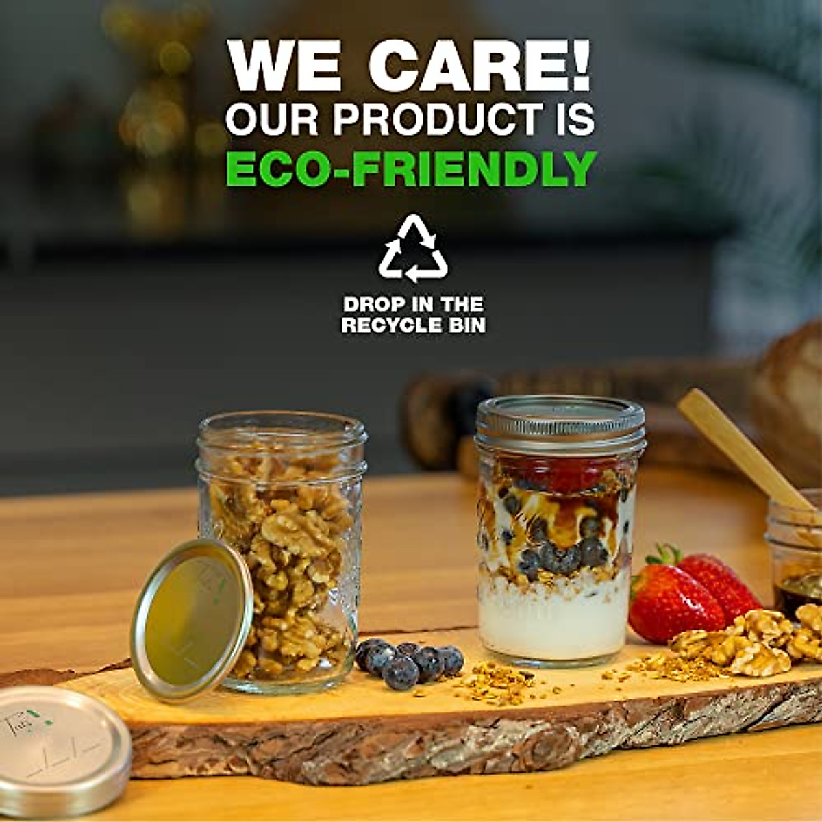 100 Count Canning Lids - Mason Jar Lids Regular Mouth for Kerr & Ball Canning Jars - Mason Jar Lids Food Grade Material, Metal Lids,100% Fit and Airtight - Protect the Environment with Recyclable