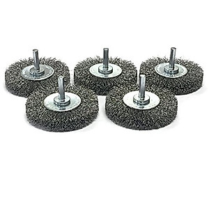 Benchmark Abrasives 2-1/2" Mounted Crimped Wire Wheel for Cleaning deburring on Cast Iron, Steel, Titanium, Nickel, 1/4" Shank for Rotary Tools (5 Pack) - Carbon Steel
