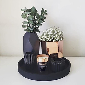 Lobolighting Black Round Decorative Coffee Table Serving Trays Set, Black Round Decorative Seving Trays for Modern Farmhouse Home Decorations (Large 11.4” + Small 6”)