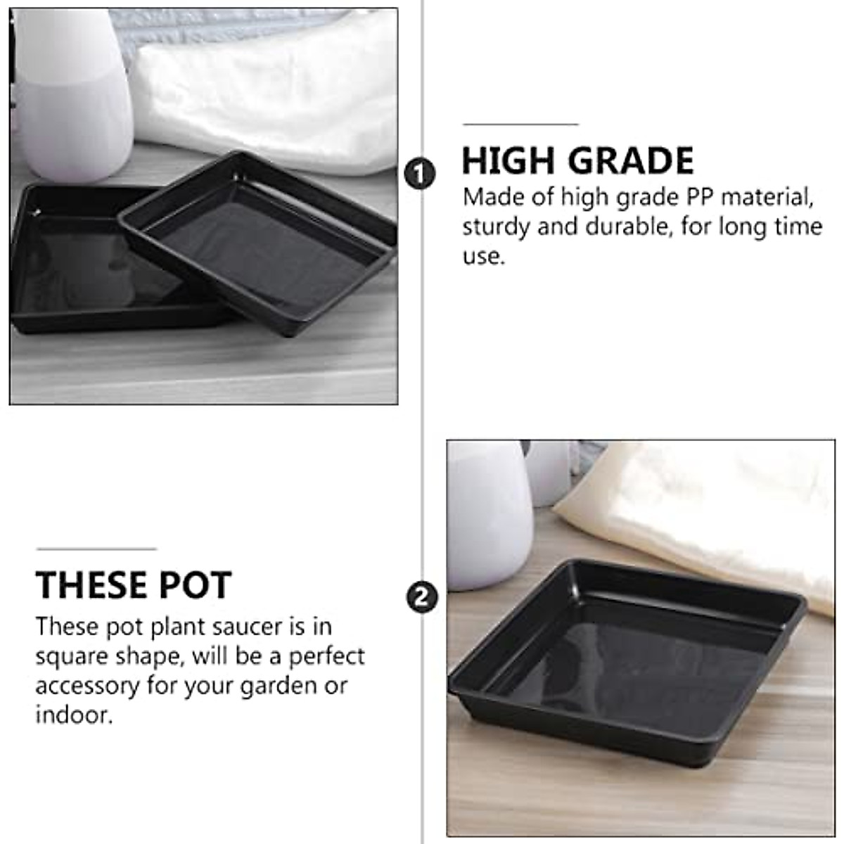 Yardwe 10pcs Watering Rectangular Office Flowers Coaster Pp Ashtray Plates Bonsai Seeding Receiving Dishes Pots Drip Holding Container Nursery Stand Plants Support Black Trays