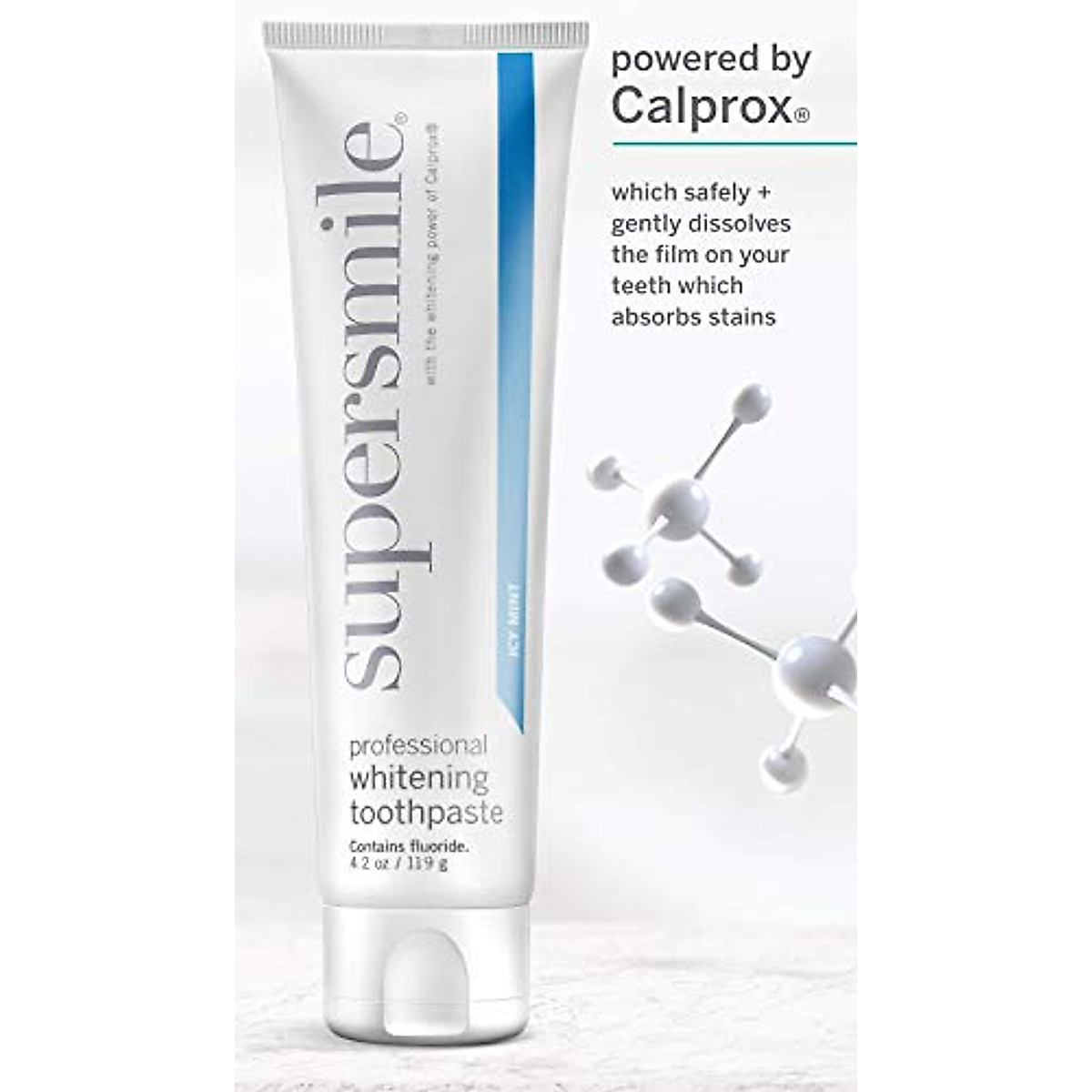 Supersmile Professional Teeth Whitening Toothpaste with Fluoride - Clinically Proven to Remove Stains & Whiten Teeth Up to 6 Shades - Enamel Strengthening - No Sensitivity (Icy Mint, 4.2 Oz)
