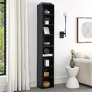 8-Tier Media Tower Rack, CD DVD Slim Storage Cabinet with Adjustable Shelves, Tall Narrow Bookcase Display Bookshelf for Home Office, Black