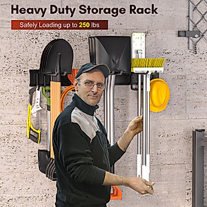 Vilaxing Garage Tool Organizer Wall Mount,Garden Tool Rack Organizer,32 Inch Study Tool Storage Rack for Garage Garden with 6 Adjustable Hooks and 2 Rails,Hold Up to 250lbs Black