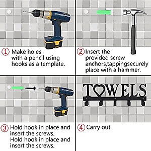 WeeksEight Metal Towel Holder Towel Rack, Wall Mount Towel Hanger Hooks for Bathroom Kitchen Bedroom Hanging Towels Bathrobe Robe (5 Hooks Black)