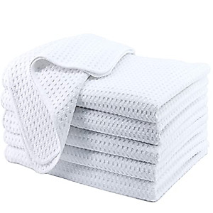 ProHomTex Microfiber Kitchen Dish Hand Towels, Waffle Weave Set of 6 (16” x 28”) Highly Absorbent (White)