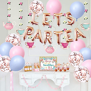 Tea Party Decorations, Tea Party Set for Little Girls, Let's Par Tea Balloons, Tea Party Tablecloth, Photobooth Props, Cupcake Toppers, Hanging Decors for Bridal Shower Birthday Party Baby Shower