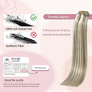HUAYI Blonde Clip In Hair Extensions - Ash Blonde Mixed Bleach Blonde 70g 15 Inch, Real Human Hair Extensions for Women, Premium Quality Hair Extensions Real Human Hair for a Natural Look