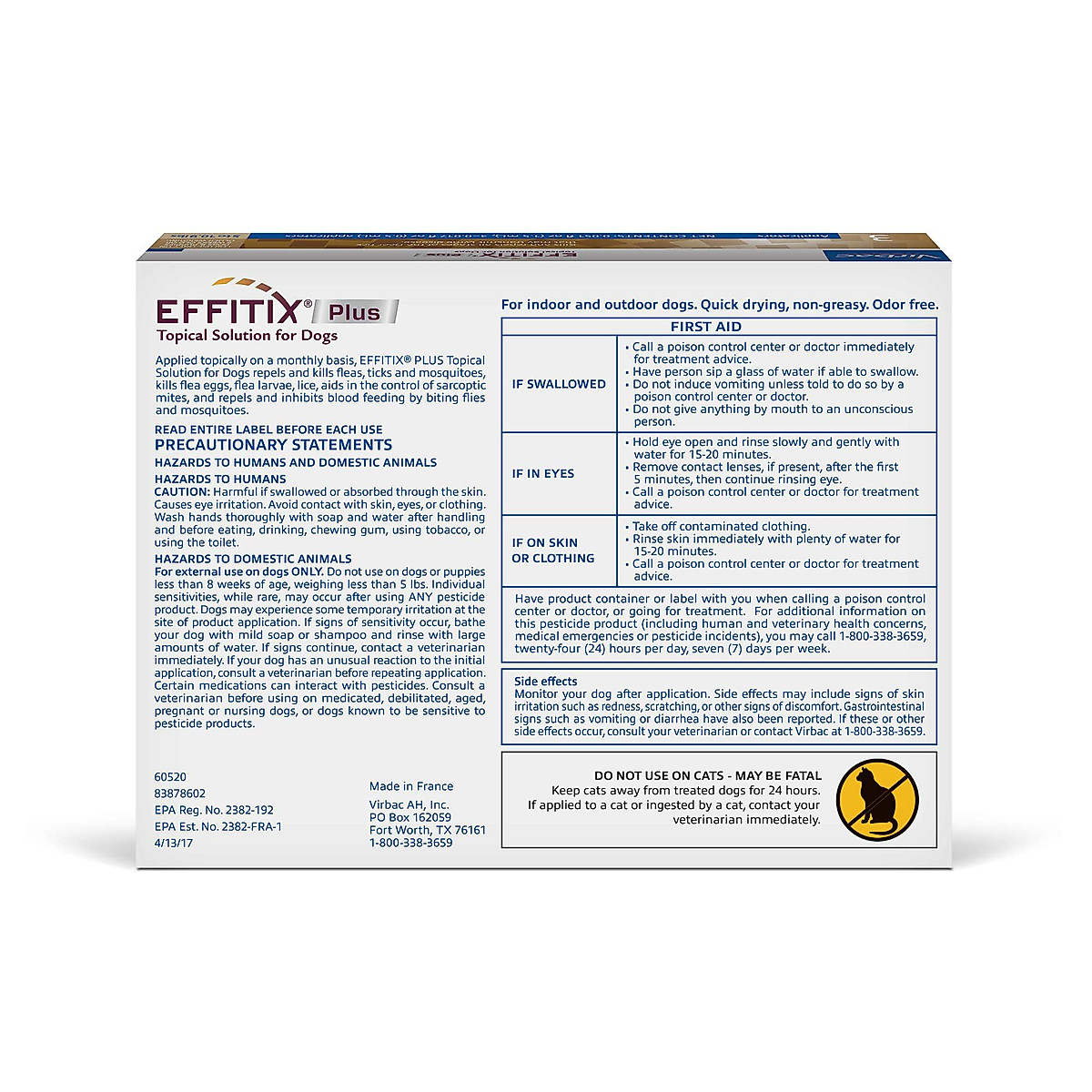 Effitix Plus Topical Solution for Dogs - Flea and Tick for Toy Dogs (5-10.9lbs), 3 Doses, Waterproof Topical Prevention (by Virbac)