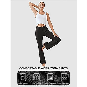 Houmous S-XXL 29''31''33''35'' Inseam Women's Bootcut Dress Pants w/Pocket Stretch Work Lounge Pant Office Casual Pants(Long-33 Inseam-Black, Small)