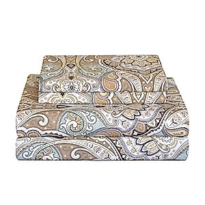 Pointehaven 100% Cotton Percale Sheets Twin Size - Printed Bed Sheet & Pillowcase Sets - Soft Cotton 3 Piece Bed Sheets Set - Fits Mattress 18 inches Deep Pocket - Color (Cedar, Twin)