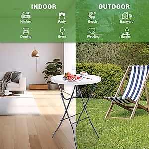 Gnomiya 32in Folding Cocktail Table for Parties, High Top Table Granite White, Bar Height Pub Table for Events, Weddings, Banquets, Family Gatherings