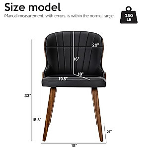 Homy Grigio Dining Chairs Set of 2 Upholstered Dining Room Chairs Faux Leather Kitchen Chairs with Wood Legs Shell Mid Century Modern Chairs for Dining Room, Kitchen, Living Room, Black