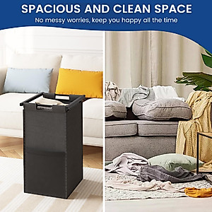 Huhote Laundry Hamper, double Laundry Basket, Laundry Sorter with Top Shelf & 2 Removable Washable Bags & Side Pockets for Laundry Room organization, Bathroom and Dorm, Rustic Brown and Black.